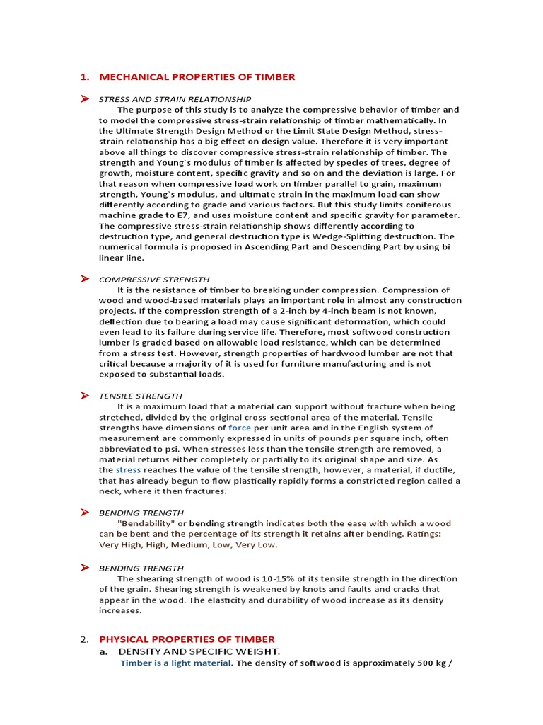 Mechanical Properties of Timber: Stress and Strain Relationship | PDF ...