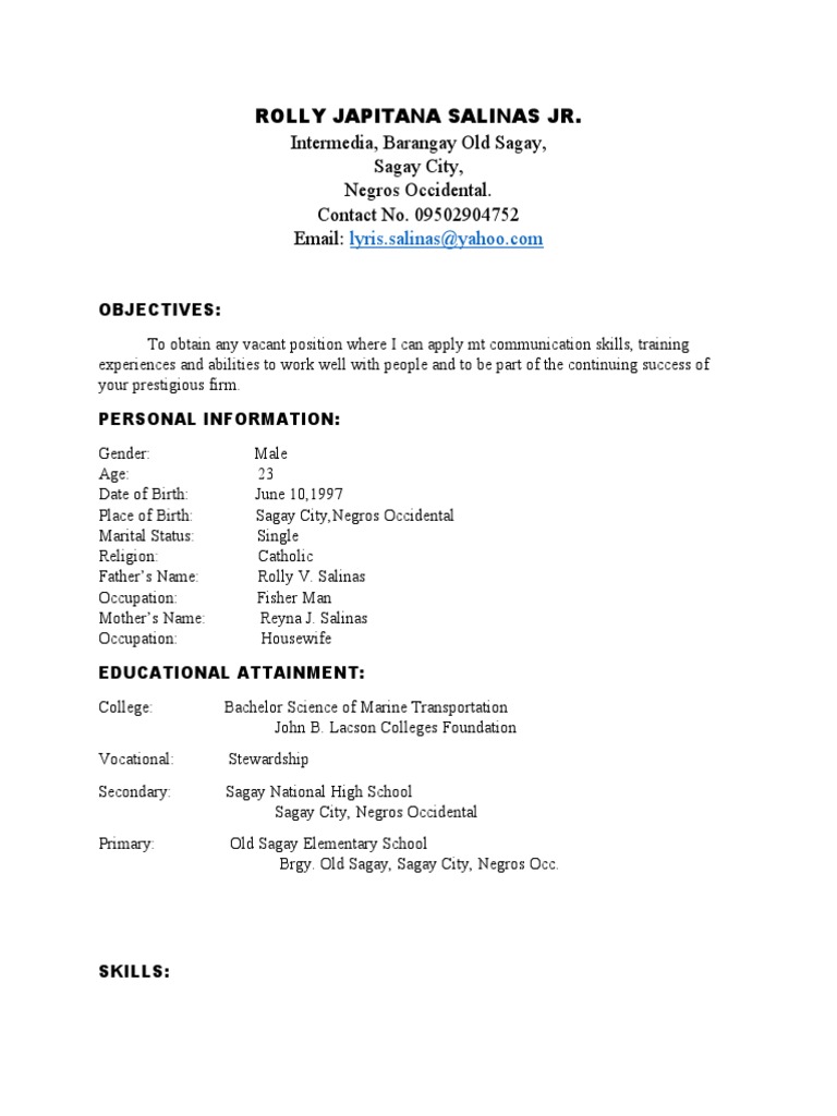 Rolly Japitana Salinas Jr. Resume | PDF