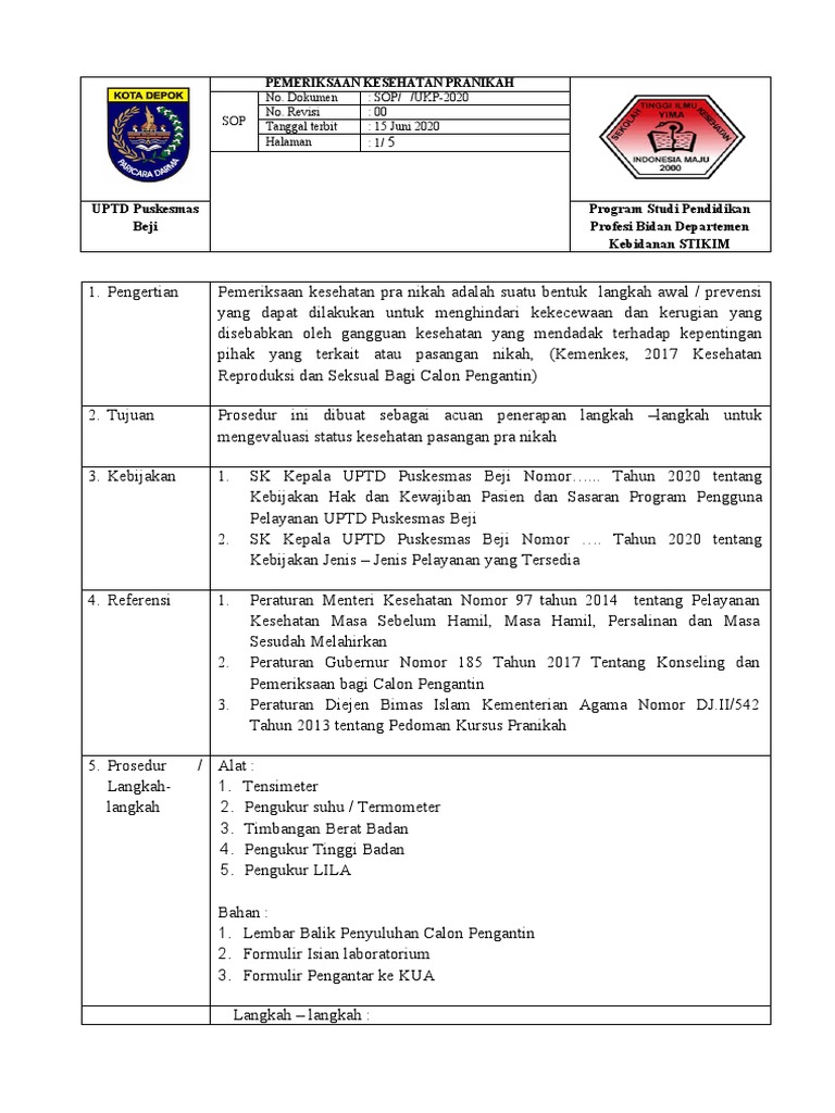 Sop Pra Nikah Punya Pkm. Beji Webinar | PDF