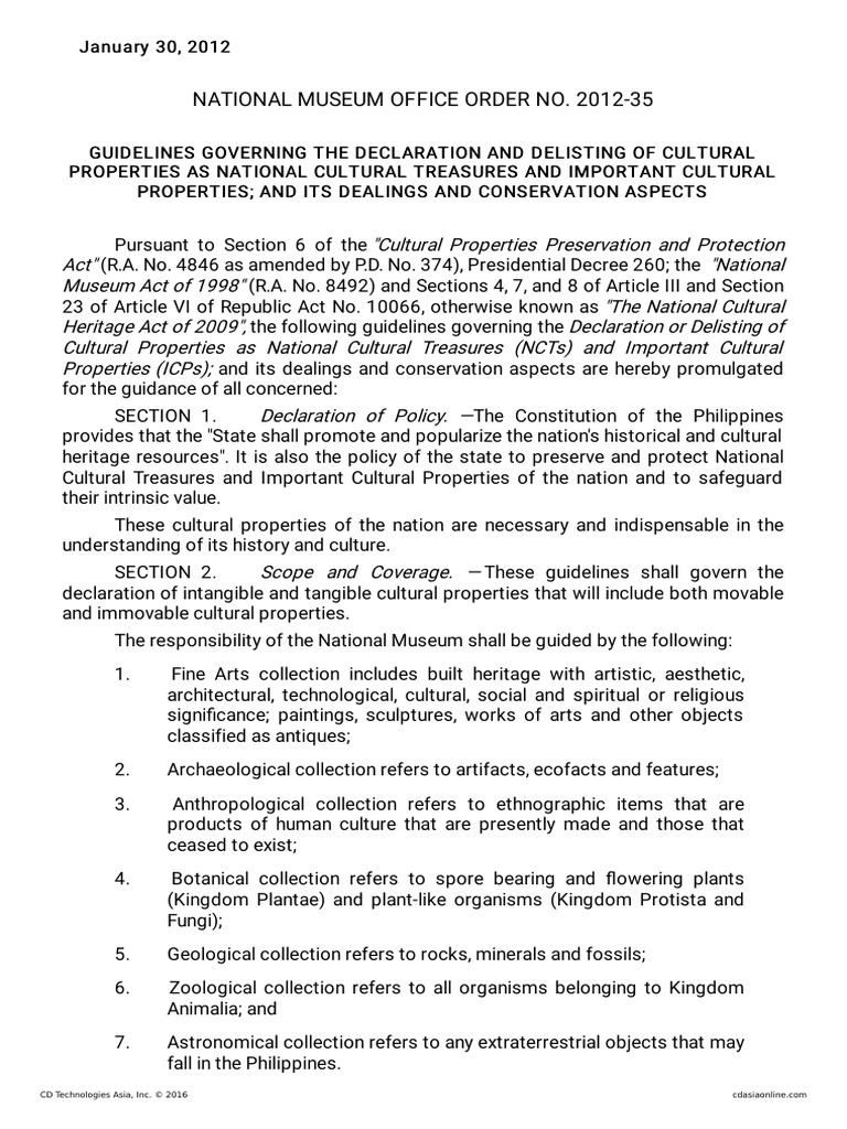 National Museum Office Order No. 2012-35 | PDF | Cultural Heritage ...