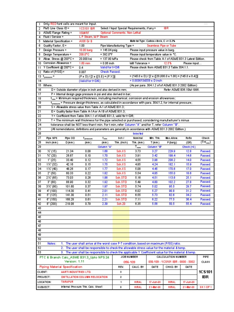 1CS101 IBR 150#RF Optional Comments: Non-Lethal A106 GR B Seamless Pipe ...