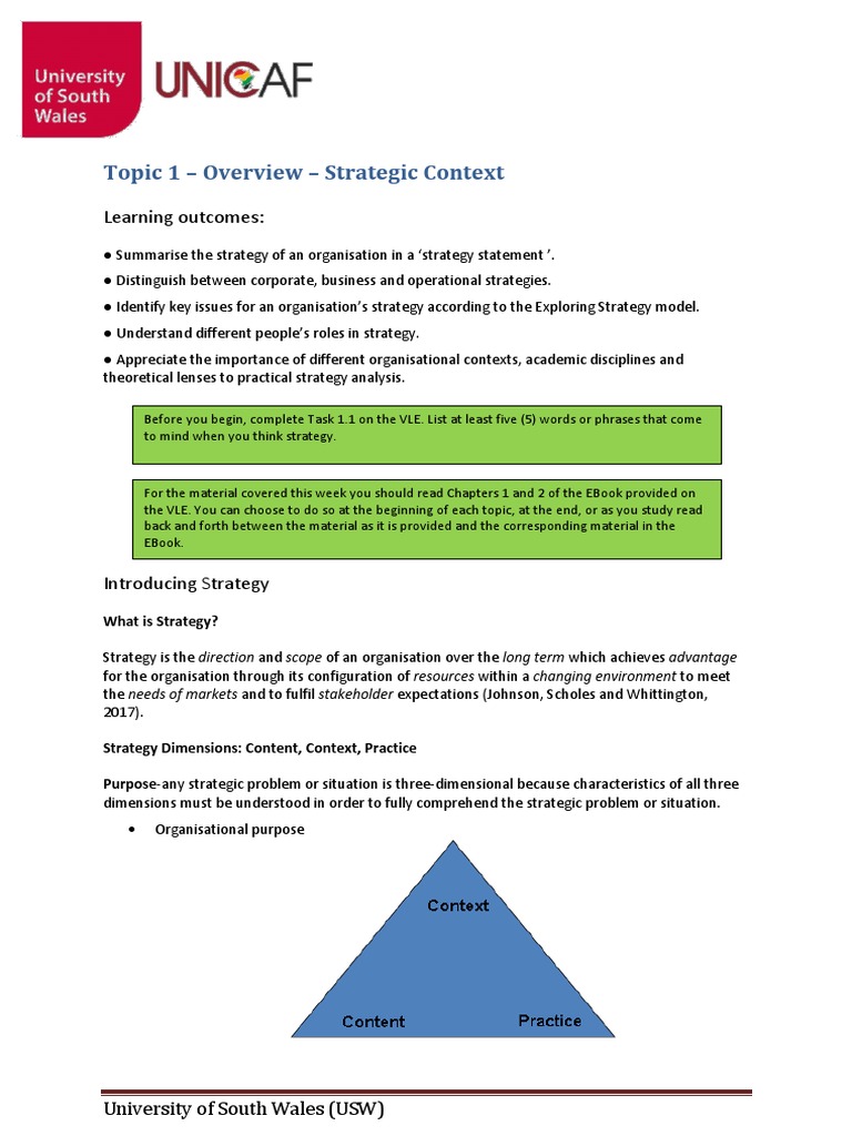 Strategic Context Overview at USW | PDF | Strategic Management | Cognition