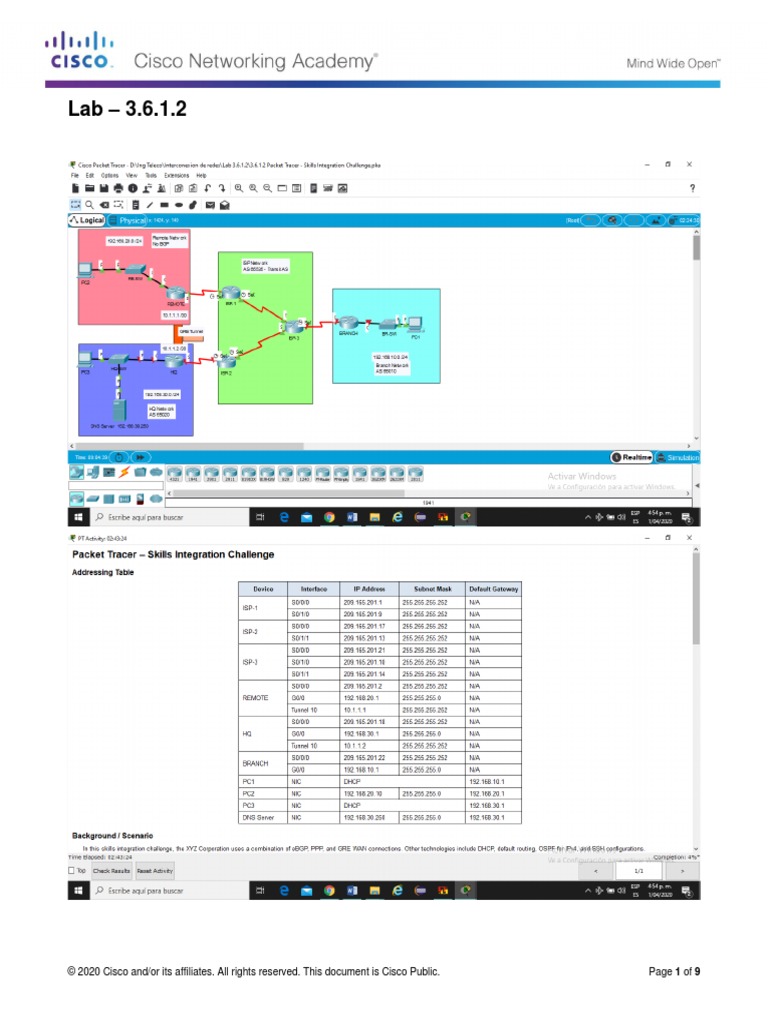Lab 3.6.1.2 Cisco | PDF | Router (Computing) | Ip Address