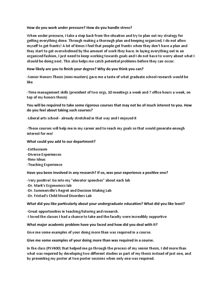 Interview Questions | PDF | Professor | Thesis