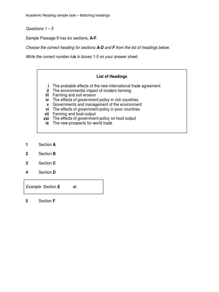 Questions 1 - 5: List of Headings I II III IV V VI VII VIII Ix | PDF