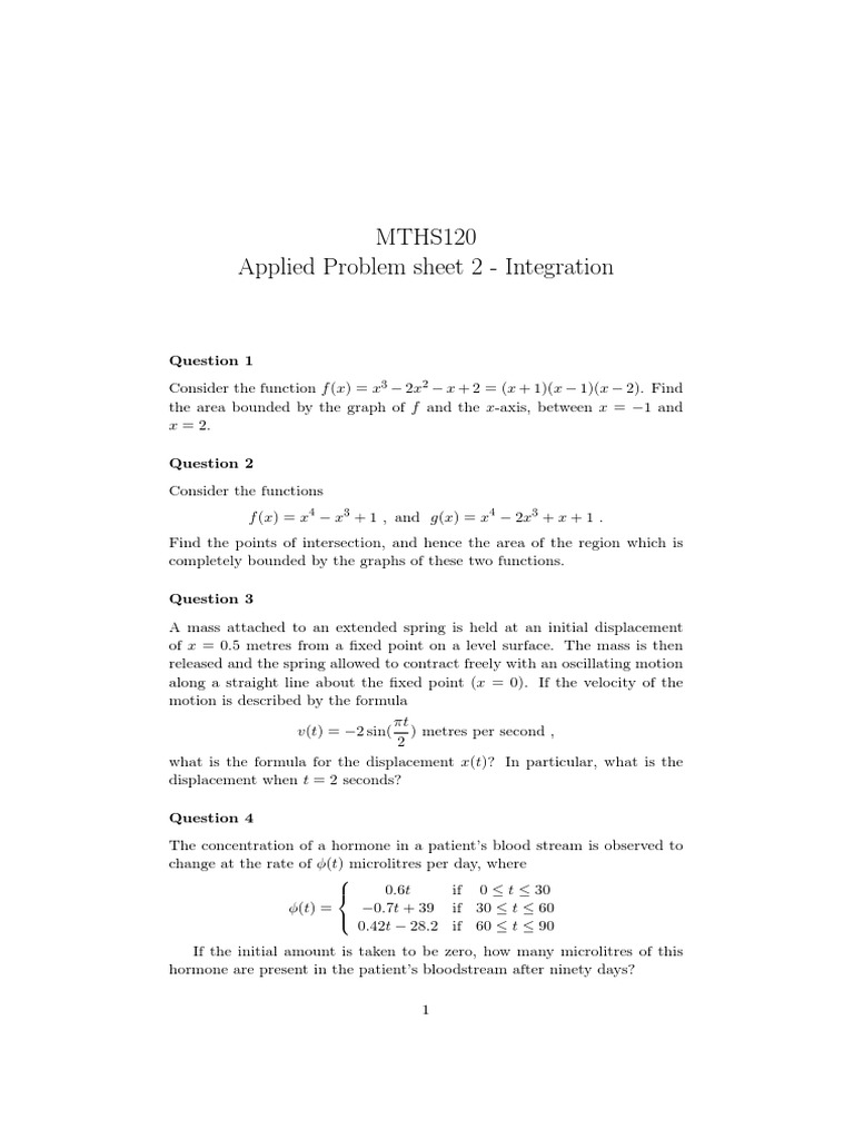 Applied Integration Problems | PDF