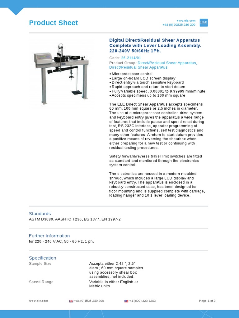 Digital Direct-Residual Shear Apparatus Complete With Lever Loading ...