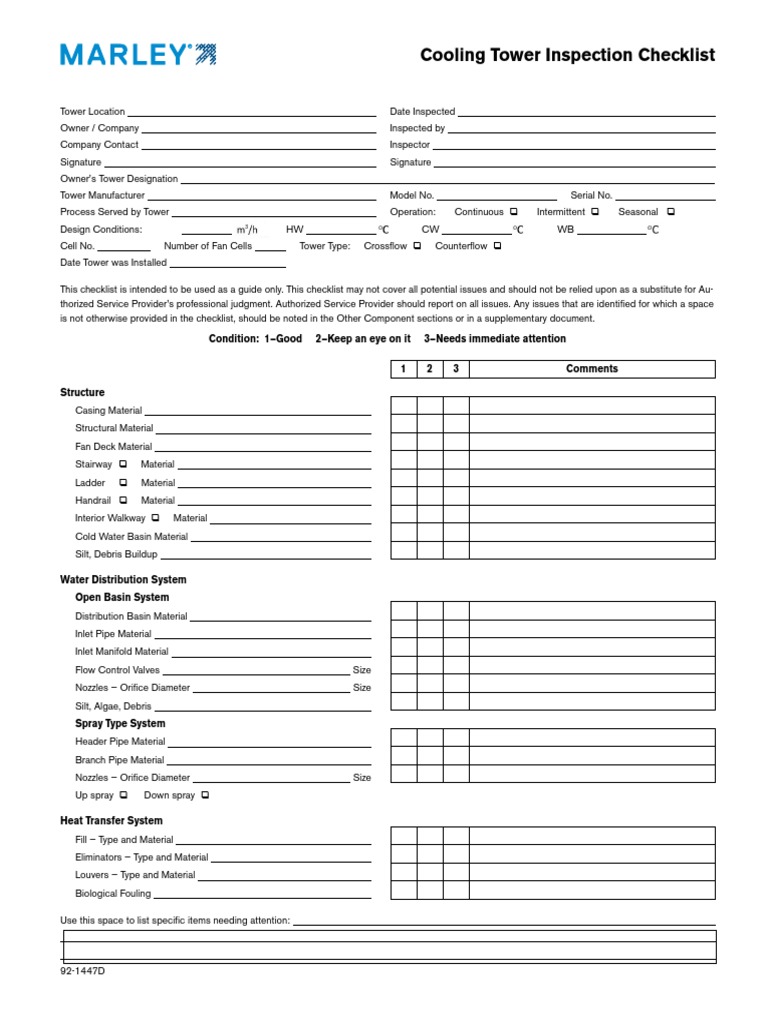 Cooling Tower Inspection Checklist | Download Free PDF | Belt ...
