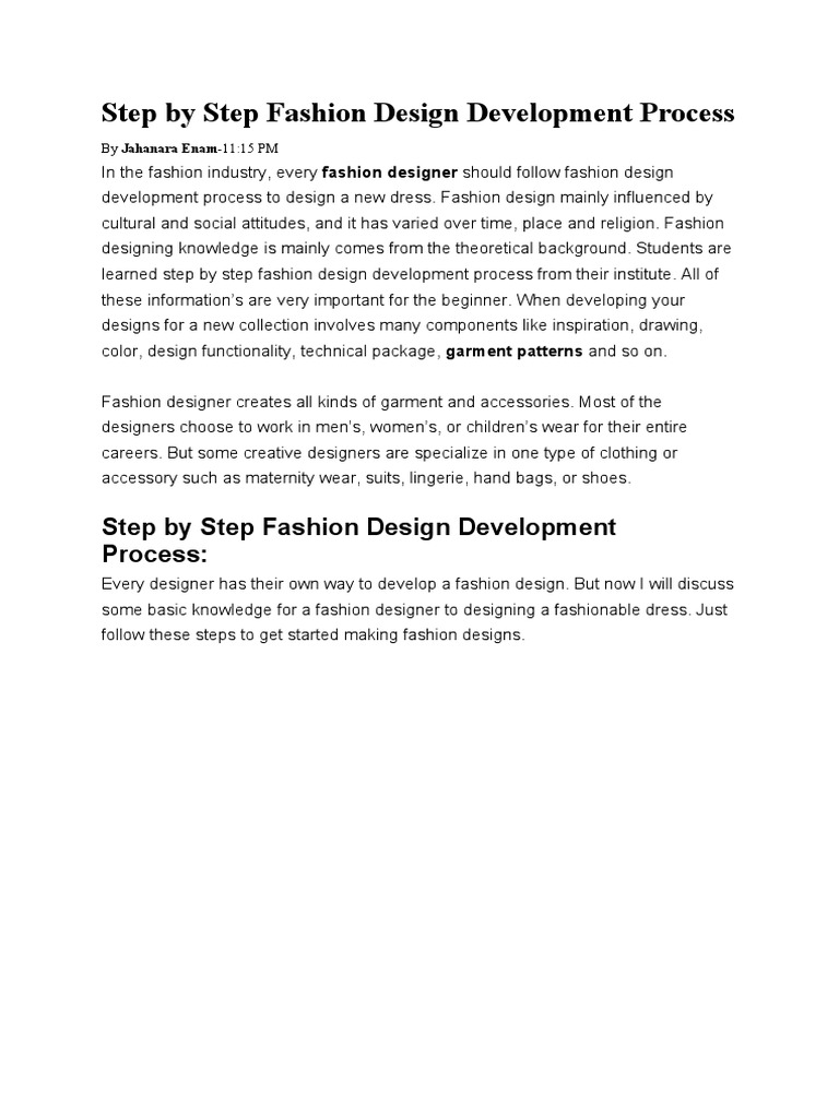 Step by Step Fashion Design Development Process | Download Free PDF ...