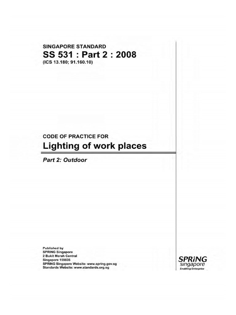 SS 531-2-2008 - Lighting of Work Places Part 2 Outdoor PDF | PDF