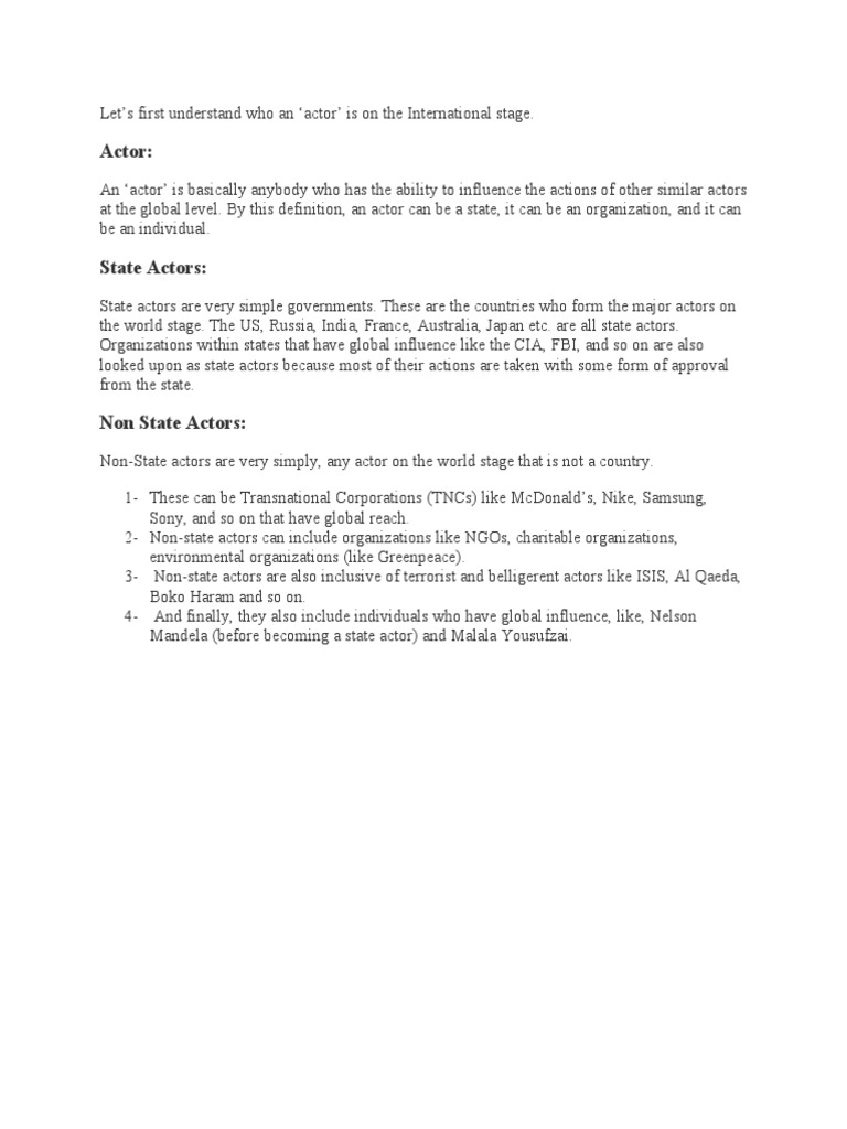 State and Non State Actors | PDF
