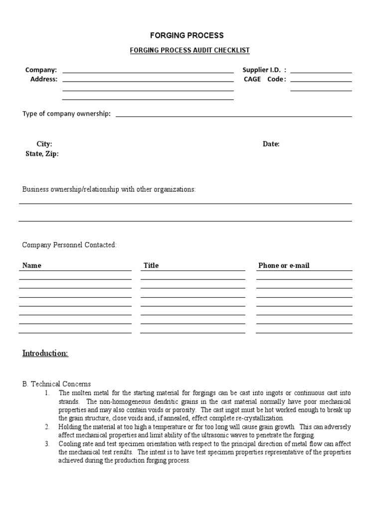 Forging Checklist | PDF | Forging | Calibration