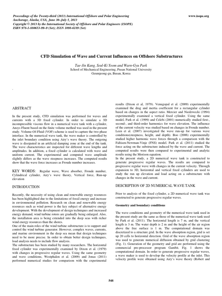 CFD Simulation of Wave and Current Influences On Offshore Substructures ...