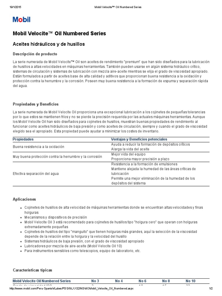 Mobil Velocite™ Oil Numbered Series | PDF | Lubricante | Herramienta de ...