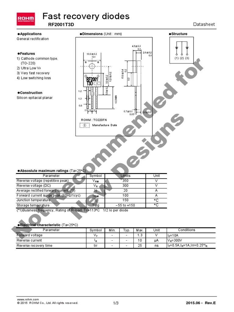 Fast Recovery Diodes: RF2001T3D | PDF | Safety | Diode