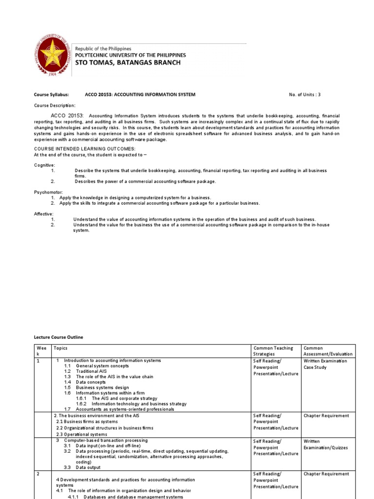 Accounting Information Systems Syllabus | PDF | Internal Control ...
