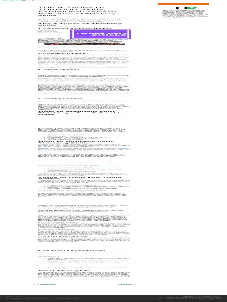 The 4 Types of Thinking Skills, Explained! (2020) PDF | PDF | Critical ...