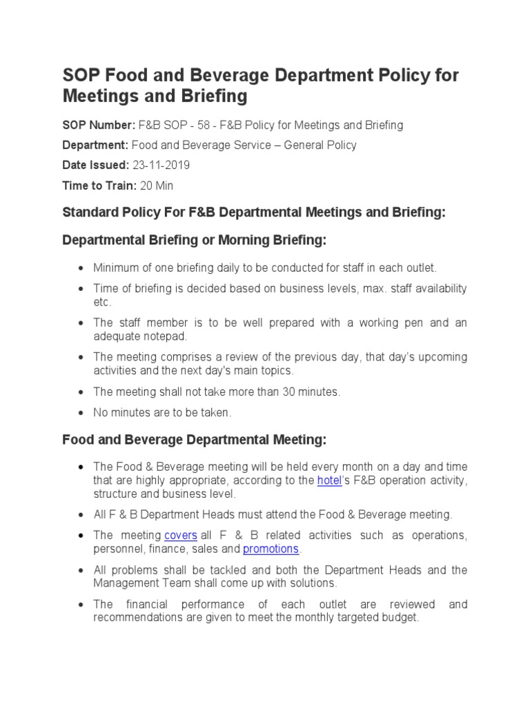 F&B Meeting Policy Guide | PDF