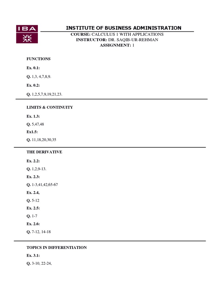 Calculus 1 Assignment Questions | PDF