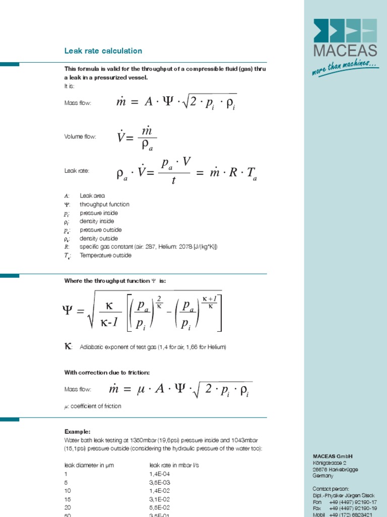Leak Rate Calculation for Gases | PDF