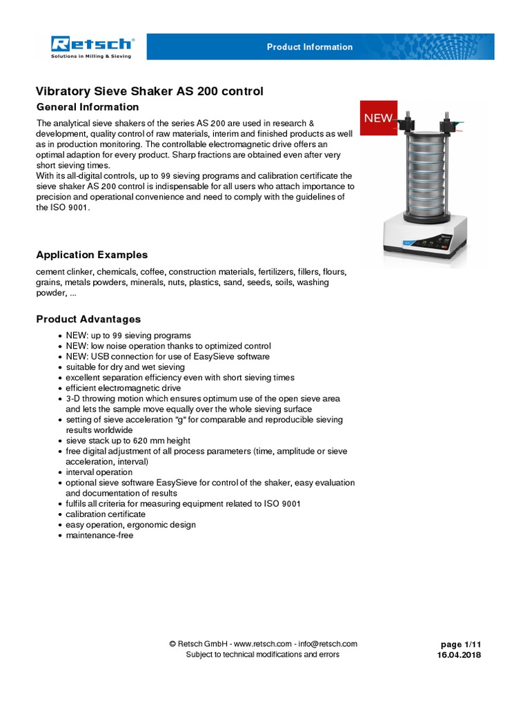 Vibratory Sieve Shaker AS 200 Control: General Information | PDF ...