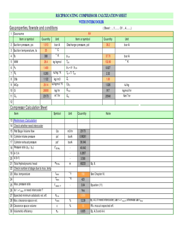 Gas Properties, Flowrate and Conditions: Reciprocating Compressor ...