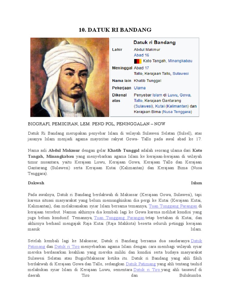 Biografi Datuk Ri Bandang, Penyebar Islam | PDF