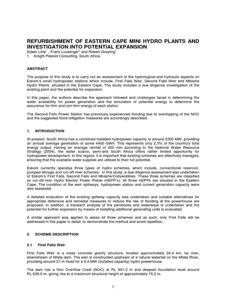 49 - Refurbishment of Eastern Cape Mini Hydro Schemes | PDF | Spillway ...