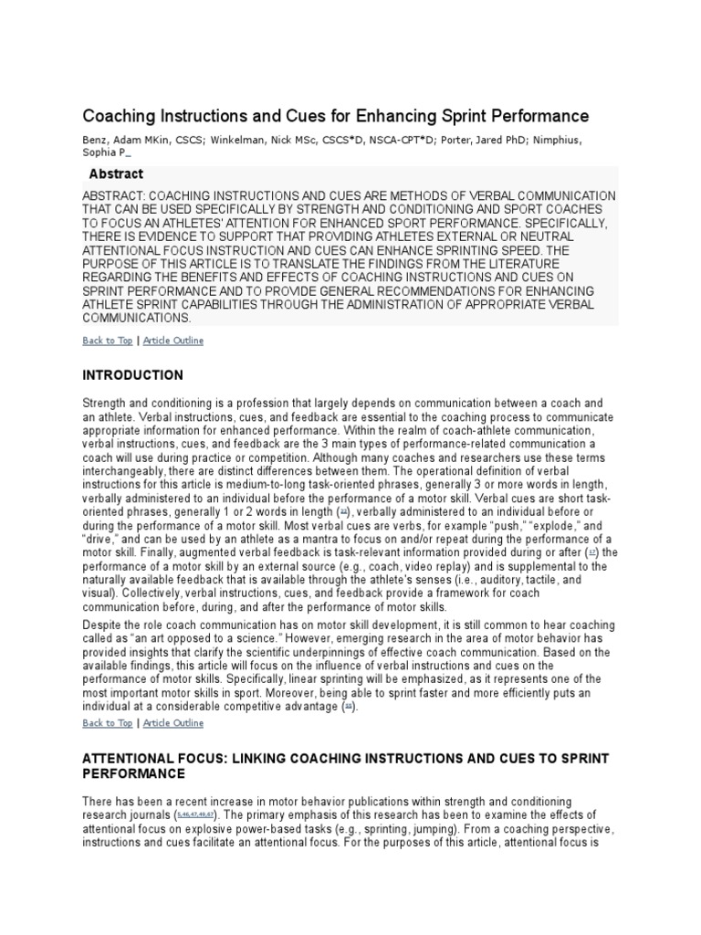 Coaching Instructions and Cues For Enhancing Sprint Performance | PDF ...
