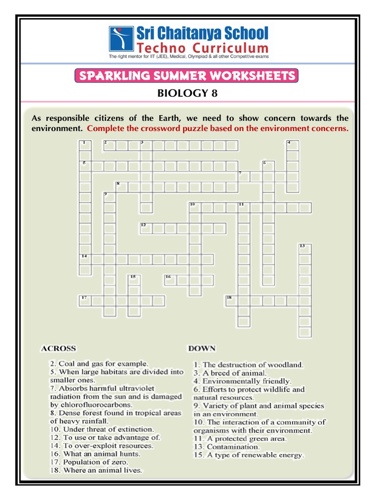 Biology Sparkling Summer Worksheet 8 | PDF