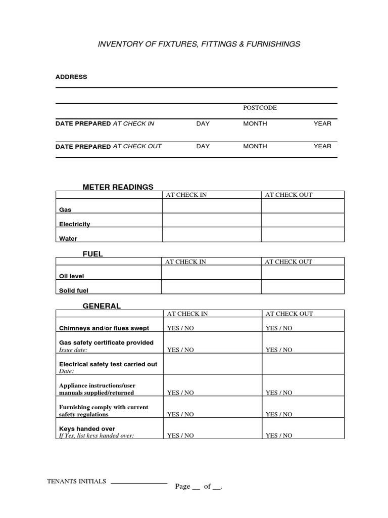 Inventory of Fixtures, Fittings & Furnishings: Meter Readings | PDF ...
