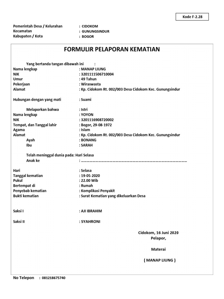 Formulir Pelaporan Kematian Pdf