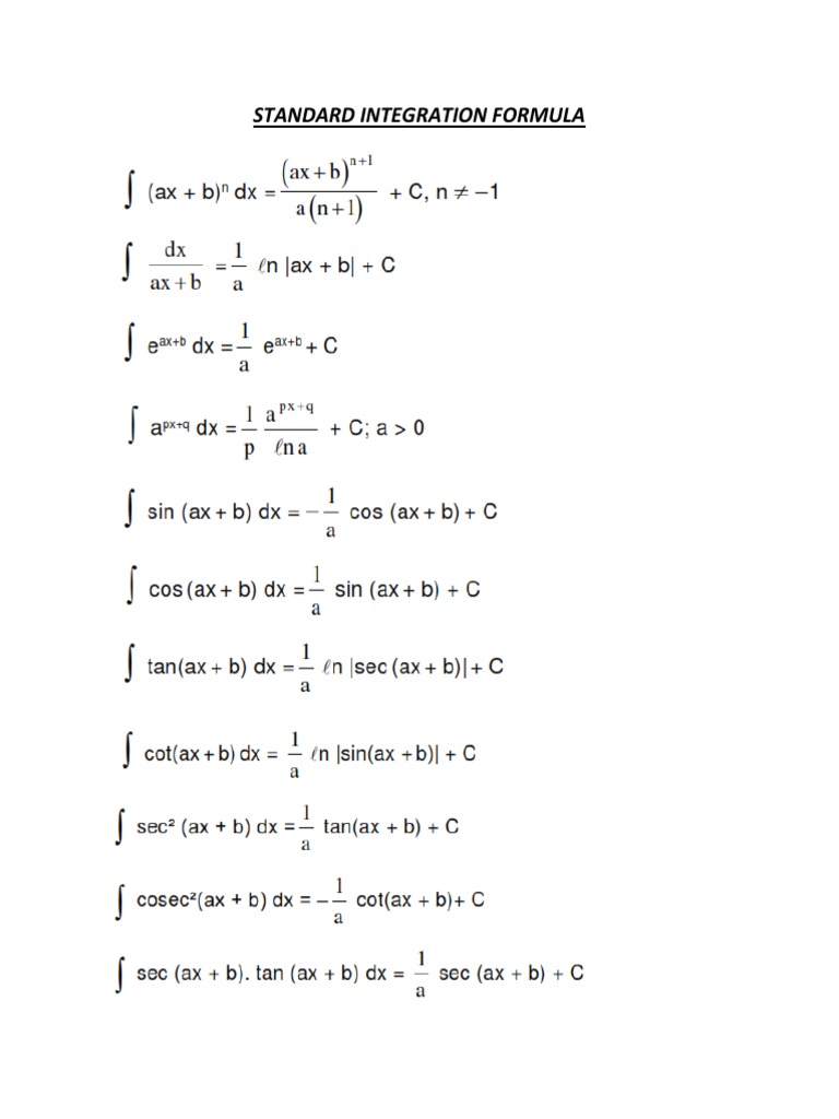 Standard Integration Formula | PDF