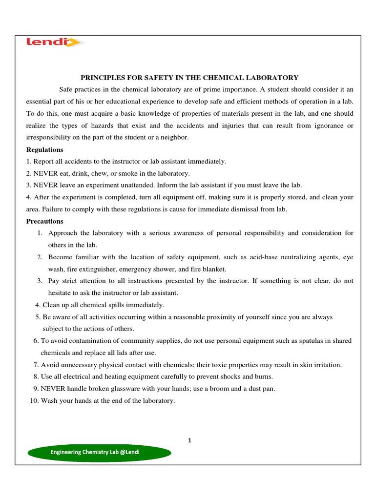 Principles of Safety in the Chemistry Laboratory: Guidelines for ...
