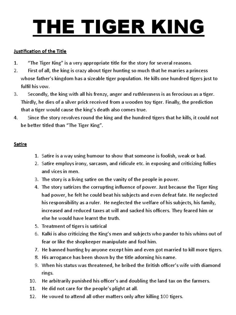 The Tiger King: Justification of The Title | PDF | Satire | Tiger