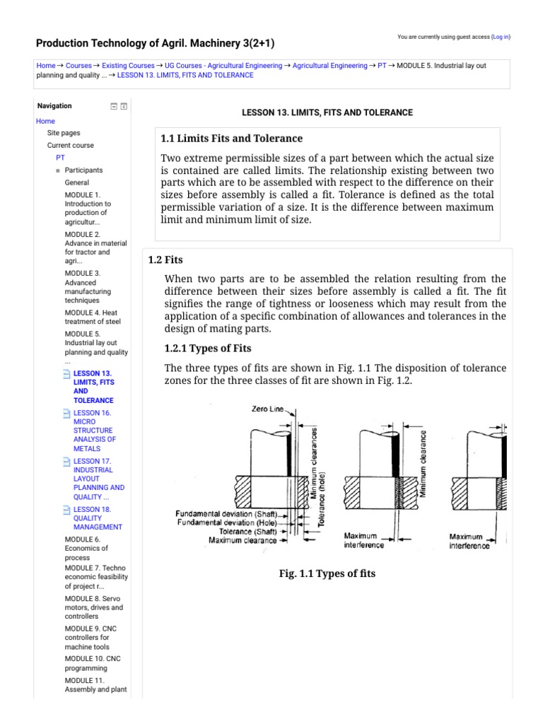 PT - Lesson 13. Limits, Fits and Tolerance | PDF | Engineering ...