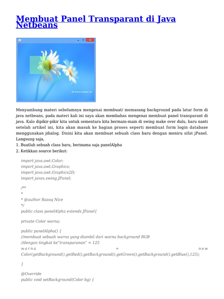 Membuat Panel Transparant Di Java Netbeans | PDF