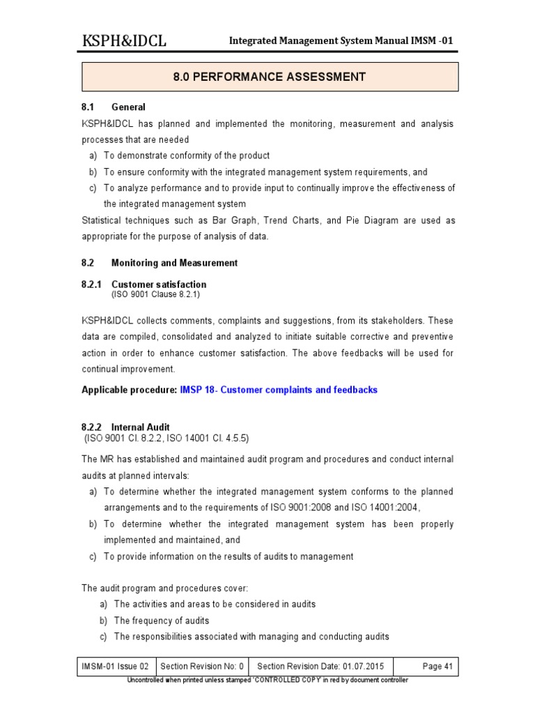 KSPH&IDCL Performance Assessment Guide | PDF | Iso 9000 | Audit