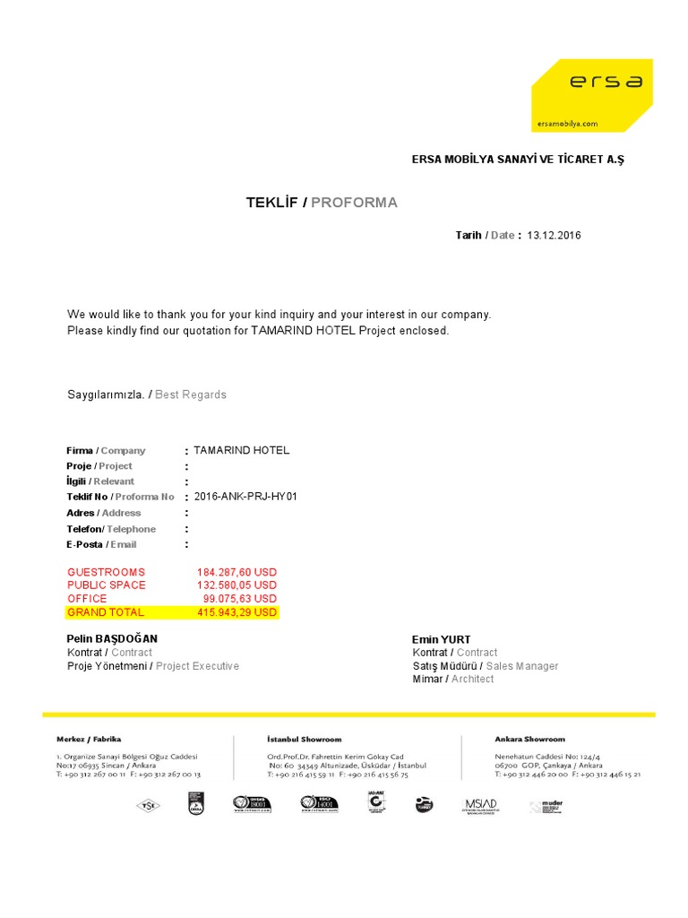 Teklif /: Proforma | PDF | Chair | Architectural Elements