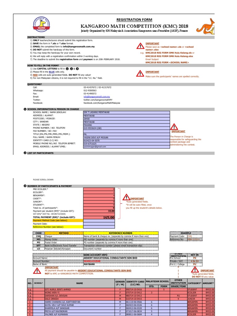 KMC2018 Registration Form | PDF | Payments | Cheque