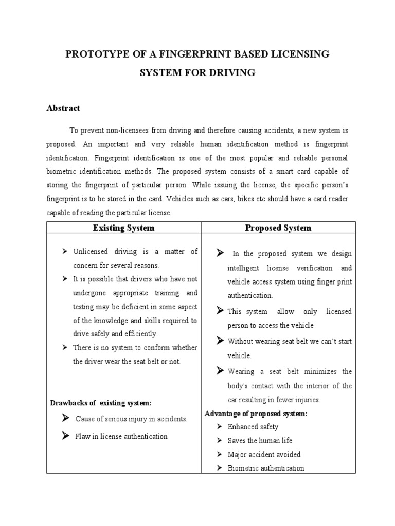 Prototype of A Fingerprint Based Licensing System For Driving | PDF ...