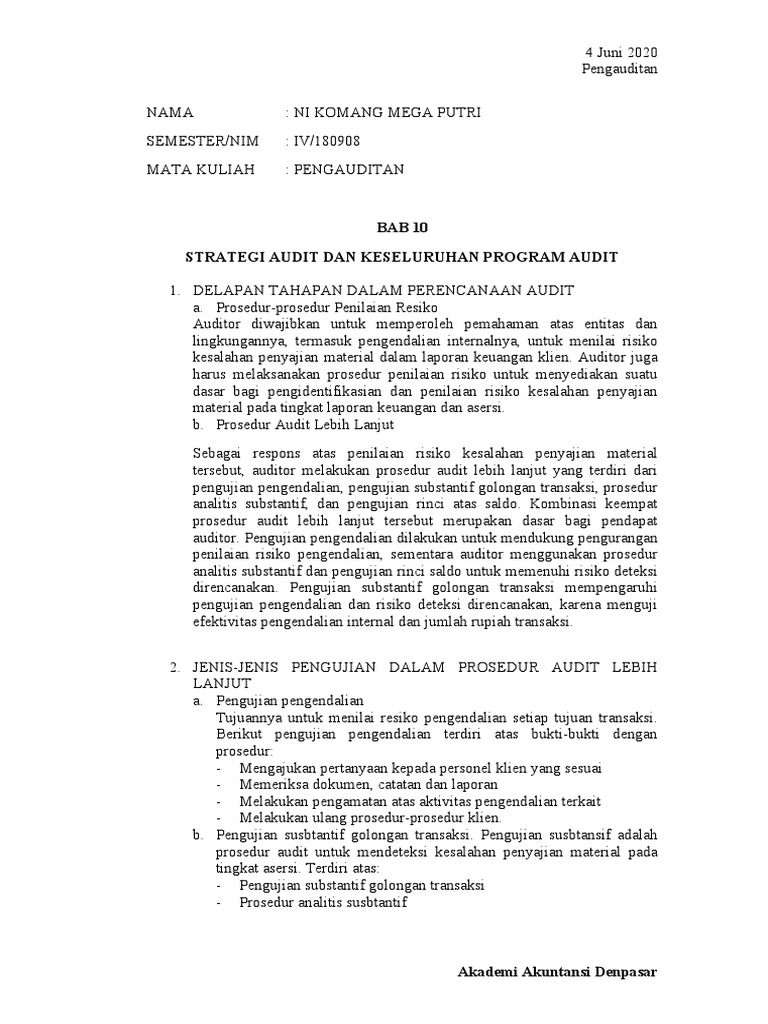 RMK Bab 10 Strategi Audit Dan Keseluruhan Program Audit | PDF