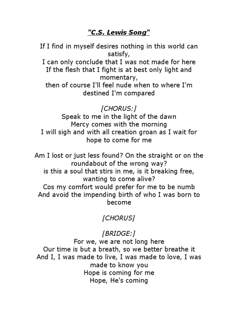 "C.S. Lewis Song": (CHORUS:) | PDF | Poetry