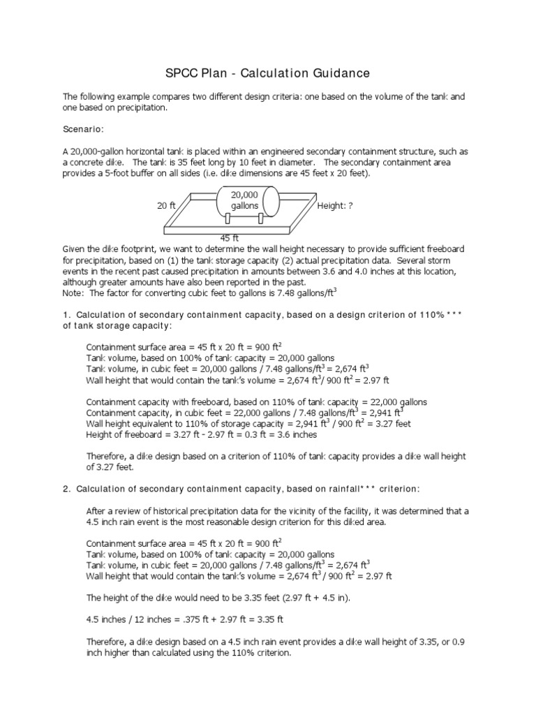 SPCC Plan - Calculation Guidance: Scenario | PDF | Gallon | Volume