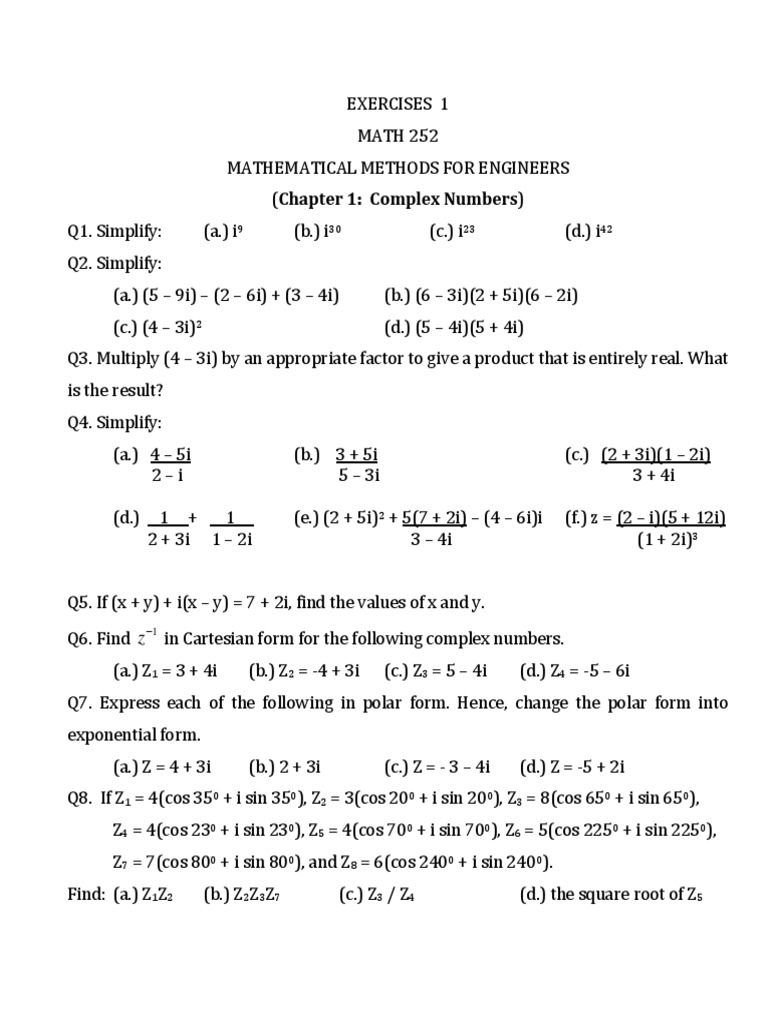 Exercises 1 Complex Part | PDF | Mathematical Notation | Mathematical ...