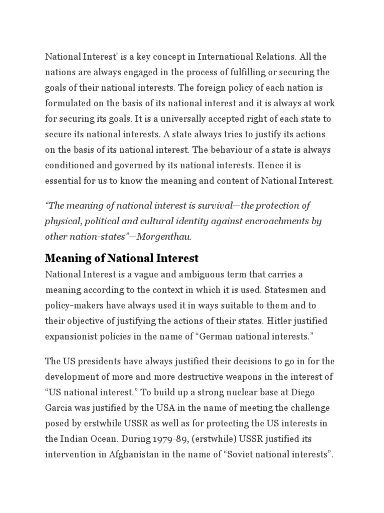 Meaning of National Interest | PDF | Foreign Policy | Diplomacy