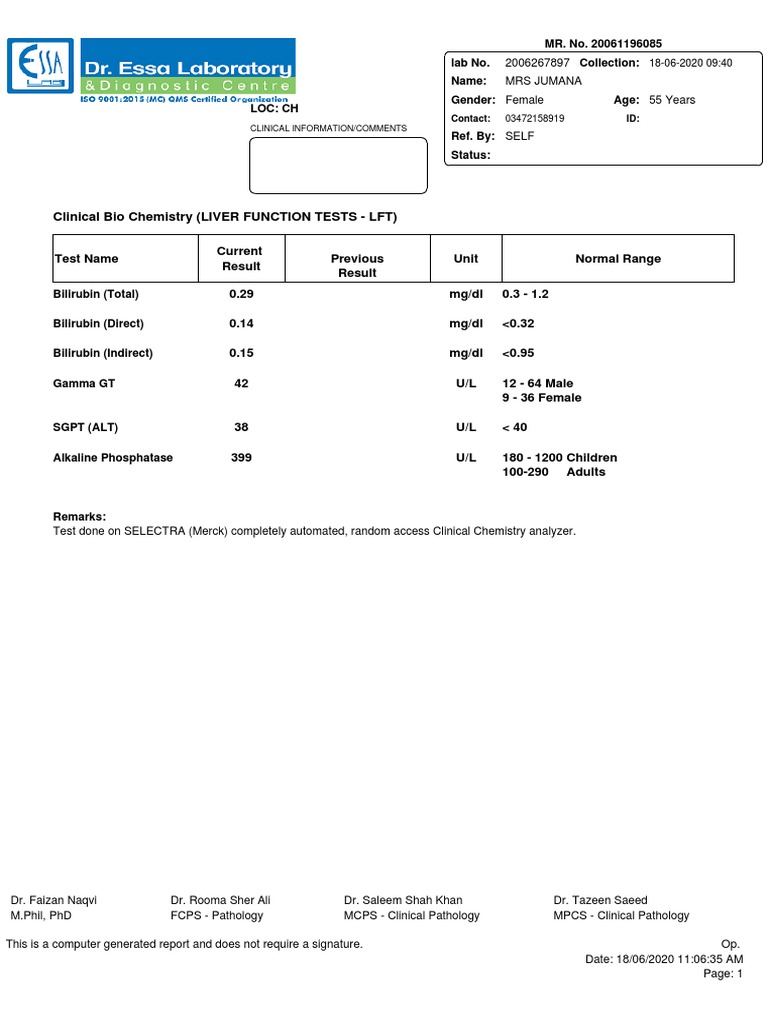 Clinical Bio Chemistry (LIVER FUNCTION TESTS - LFT) : Test Name Current ...