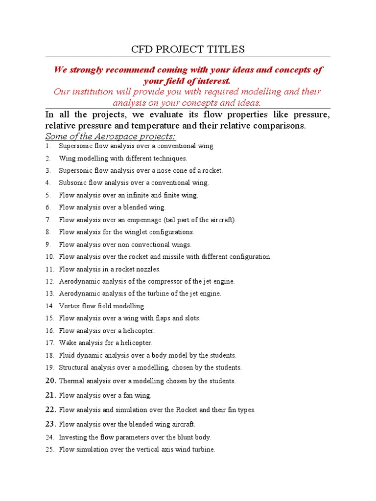 CFD Project Titles: We Strongly Recommend Coming With Your Ideas and ...