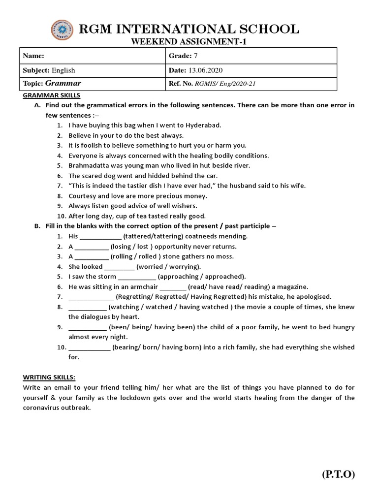 RGM International School: Grammar | PDF | Fraction (Mathematics ...