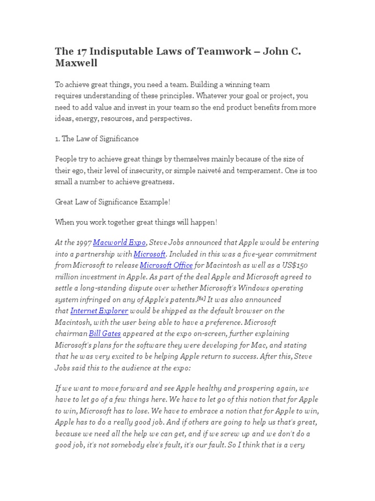 The 17 Indisputable Laws of Teamwork - John C | PDF | Apple Inc ...